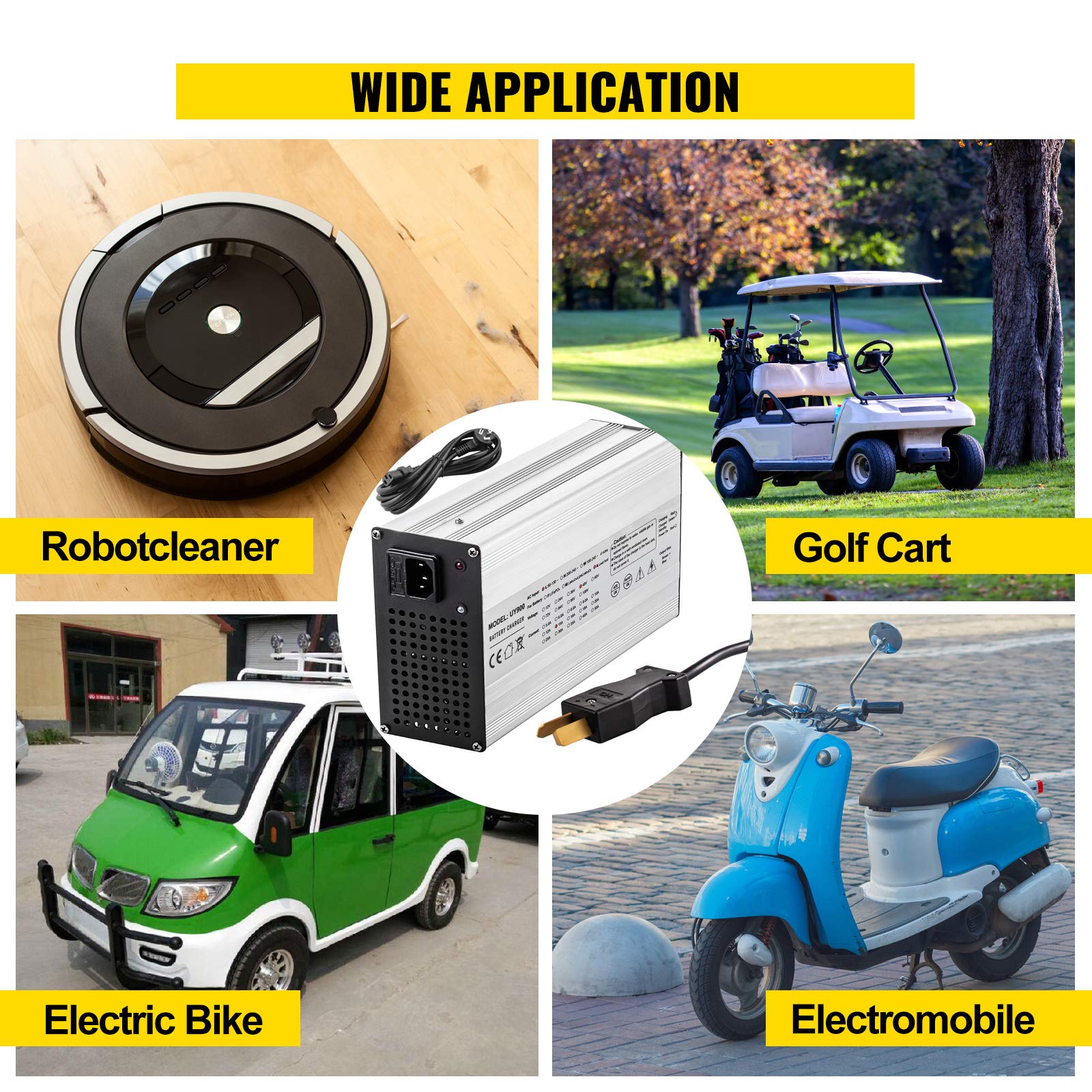 VEVOR Golf Cart Battery Charger 36V Club Car Charger 18A Golf Cart Electric Charger Splayed Plug/LED Club Car Battery Charger Aluminum Shell Power Wise Golf Cart Battery Charger for Ez Go Yamaha