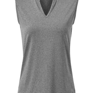 BGOWATU Women's Golf Polo T-Shirts Sleeveless V Neck Collarless Tennis Shirts UV Protection Quick Dry Lightweight Dark Gray L