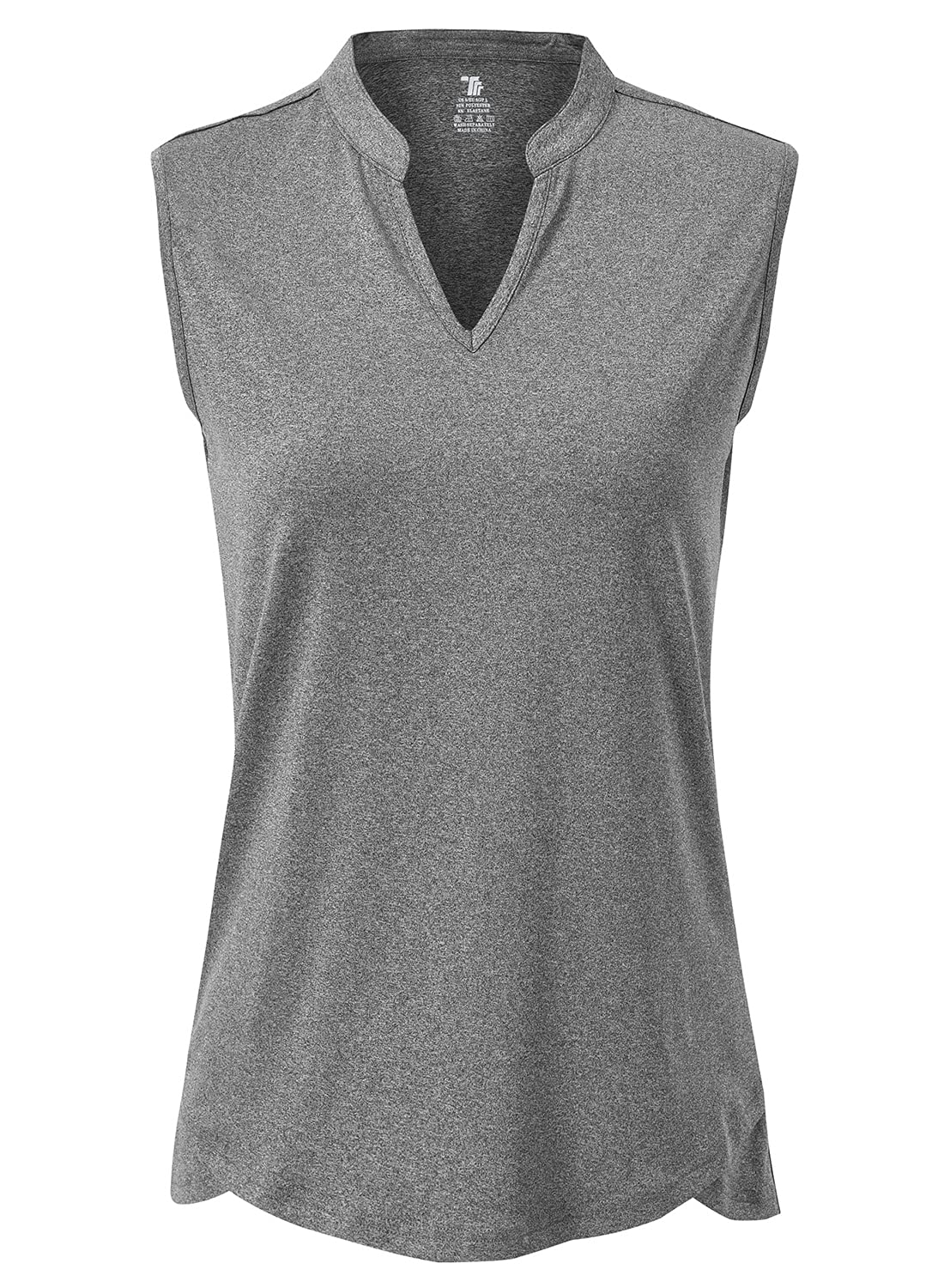 BGOWATU Women's Golf Polo T-Shirts Sleeveless V Neck Collarless Tennis Shirts UV Protection Quick Dry Lightweight Dark Gray L