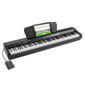 alesis recital grand - digital piano 88 weighted keys with hammer action, sustain pedal, 16 premium voices, speakers, piano lessons, sheet music stand