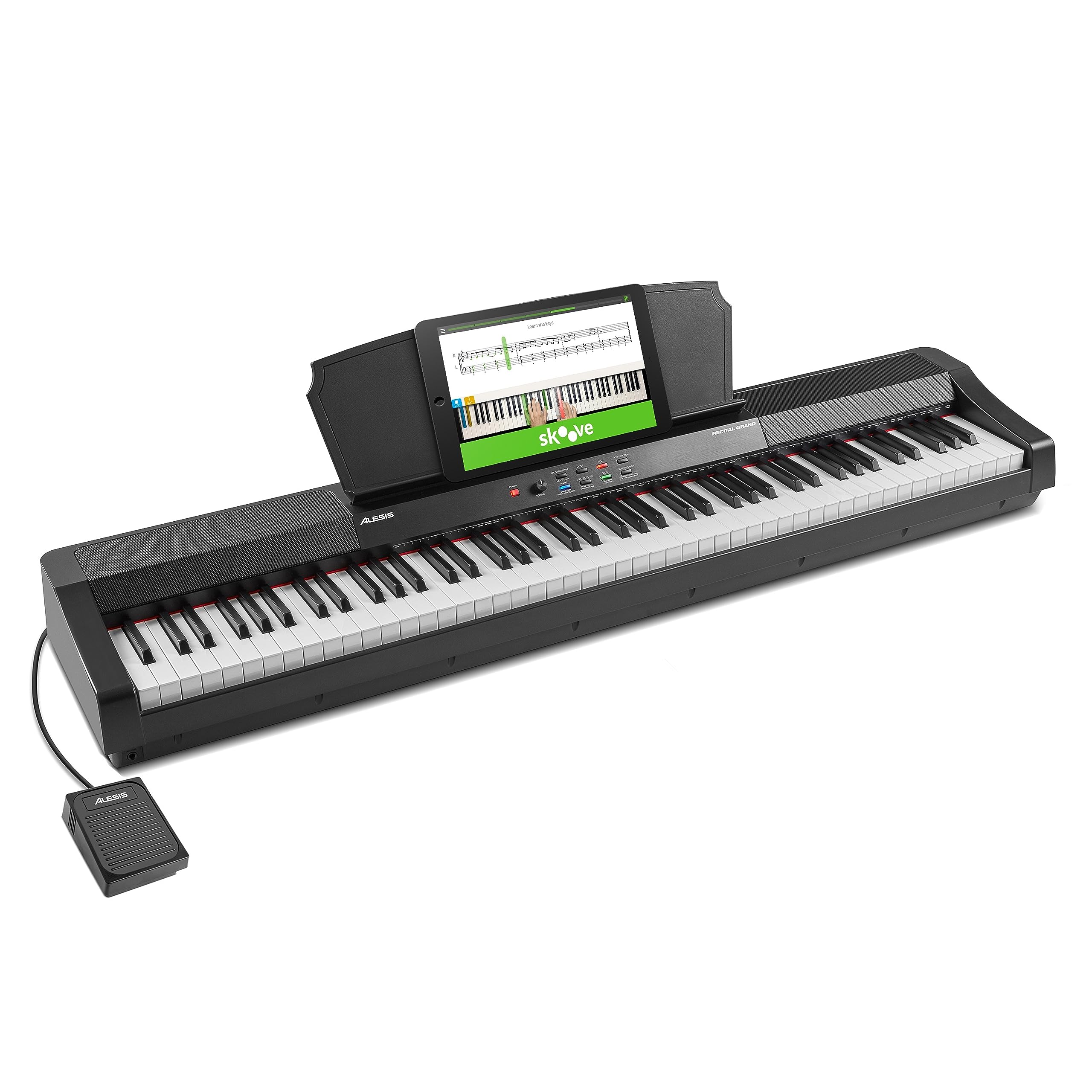 Alesis Recital Grand - Digital Piano 88 Weighted Keys with Hammer Action, Sustain Pedal, 16 Premium Voices, Speakers, Piano Lessons, Sheet Music Stand