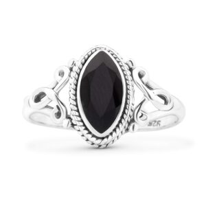 koral jewelry cut marquise black onyx ethnic delicate ring 925 sterling silver vintage tribal gipsy boho look (5)