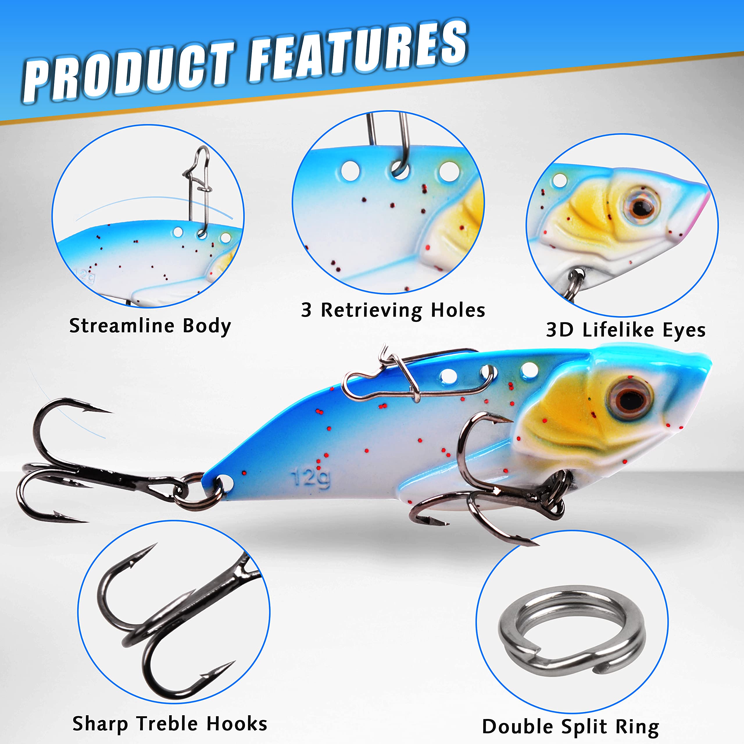 Blade Baits Fishing Jigging Spoon Lures,Metal VIB Hard Spinner Blade Baits Swimbait Vibrating Lipless Crankbait Fishing Lures for Bass Walleye Trout