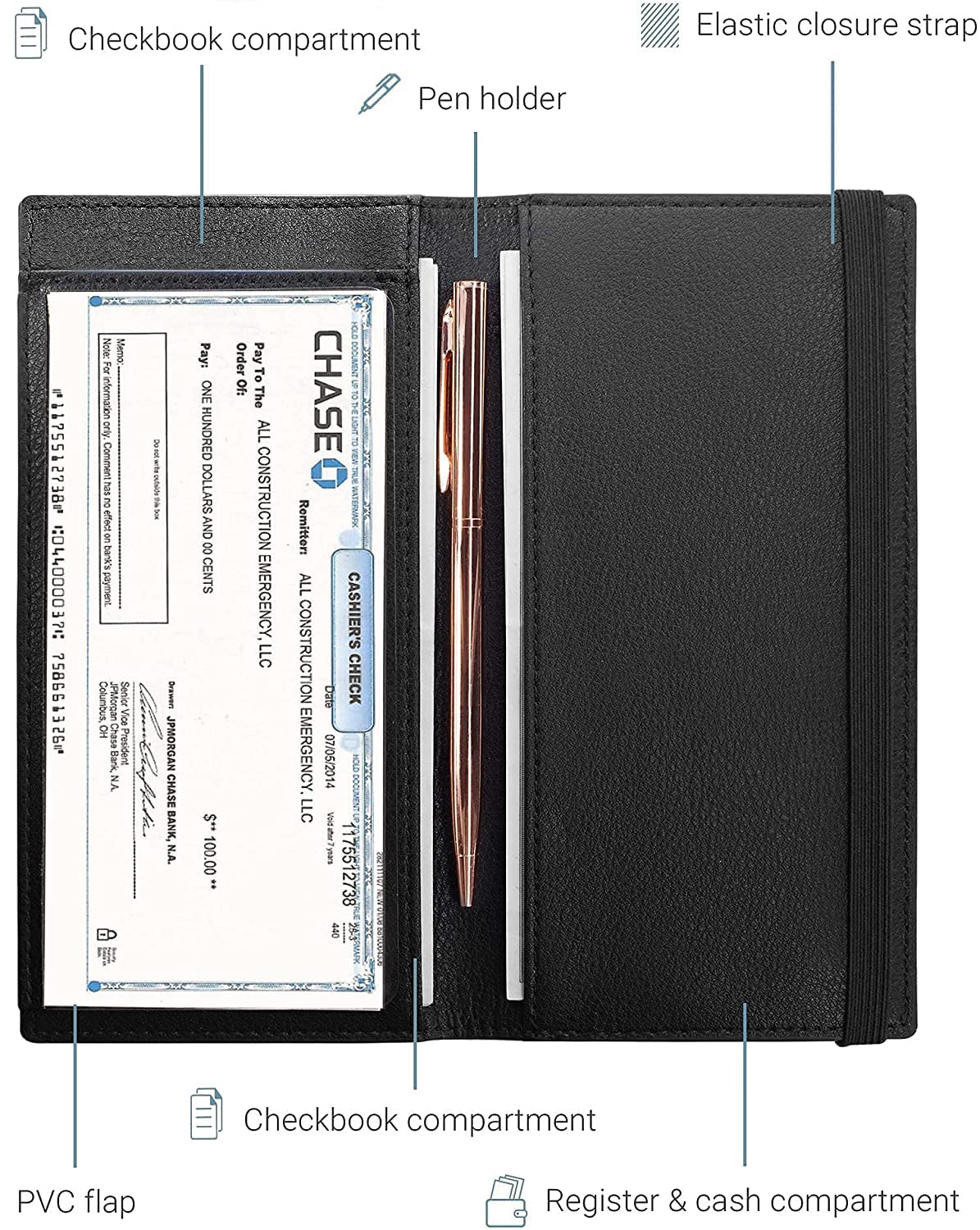 Zreal Checkbook Cover for Men & Women, Premium Vegan Leather Checkbook Holder Slim Wallets for Top & Side Tear Duplicate Checks with RFID Blocking (Matte Black)