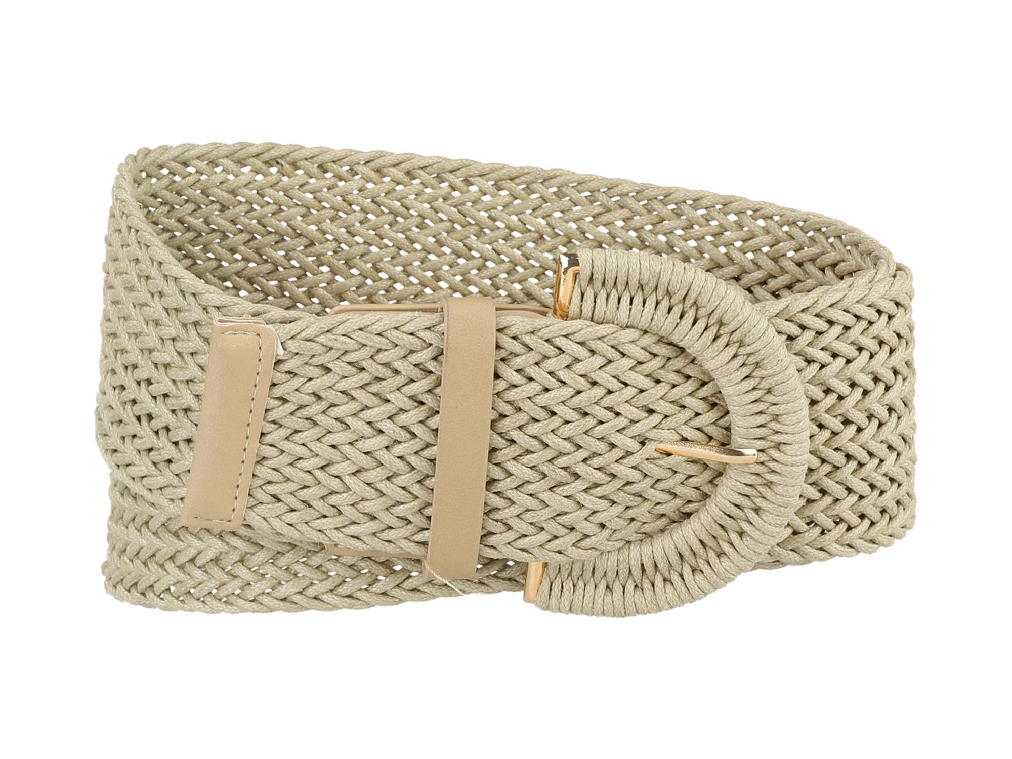 Allegra K Womens Wide Woven Waist Belts Braided Belts for Dress Chunky Buckle 60-90cm/23.62-35.43" Beige