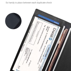 Zreal Checkbook Cover for Men & Women, Premium Vegan Leather Checkbook Holder Slim Wallets for Top & Side Tear Duplicate Checks with RFID Blocking (Matte Black)