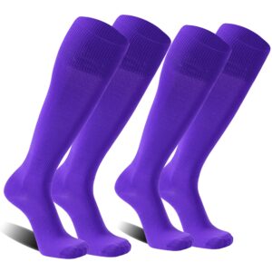 footplus purple softball socks, unisex over knee high solid team sports volleyball softball baseball soccer tube homecoming socks for back to school,2 pairs purple,medium