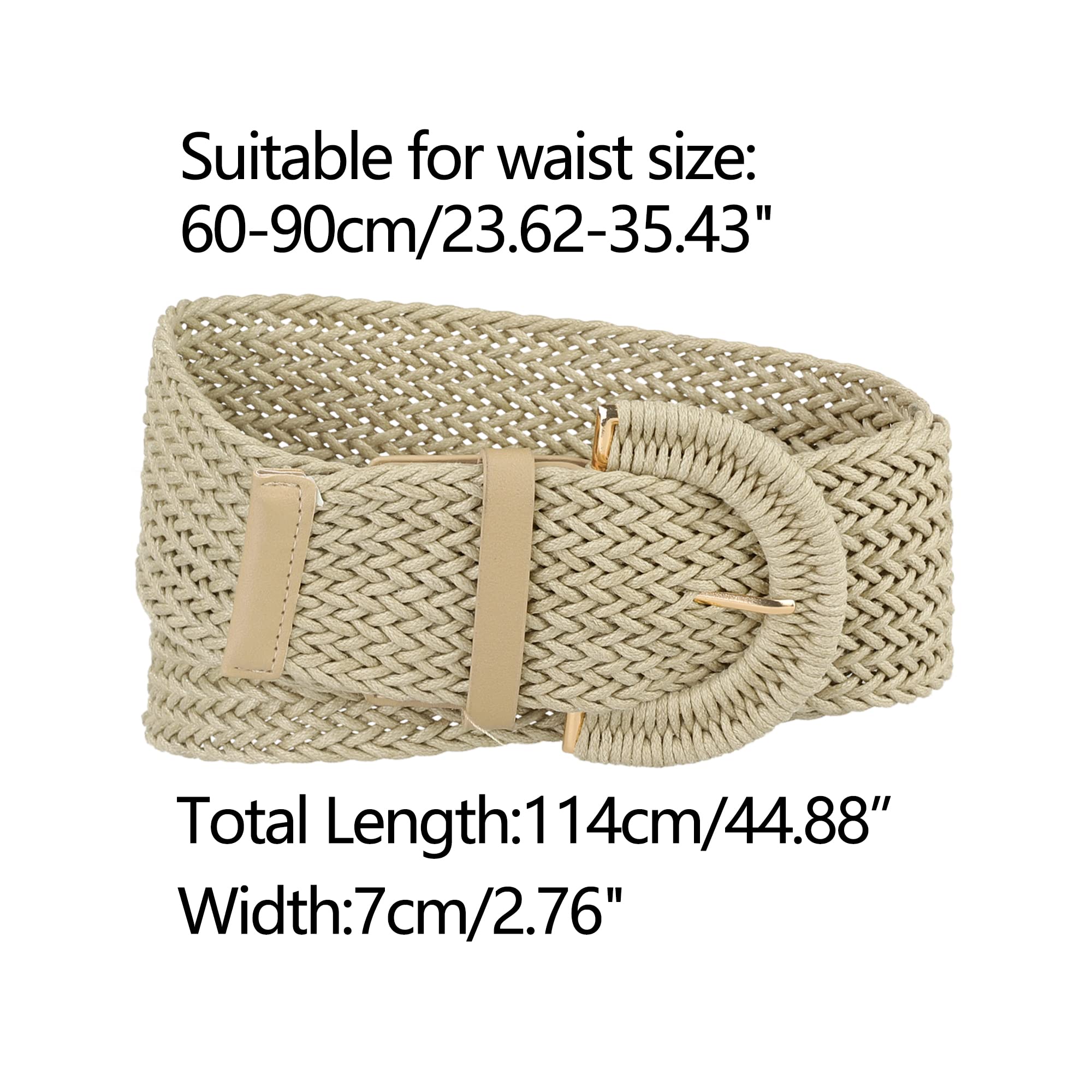 Allegra K Womens Wide Woven Waist Belts Braided Belts for Dress Chunky Buckle 60-90cm/23.62-35.43" Beige