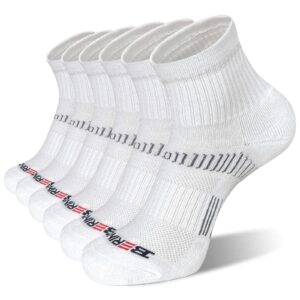 bering men's ankle athletic cushioned quarter socks, white, size 9-12, 6 pairs