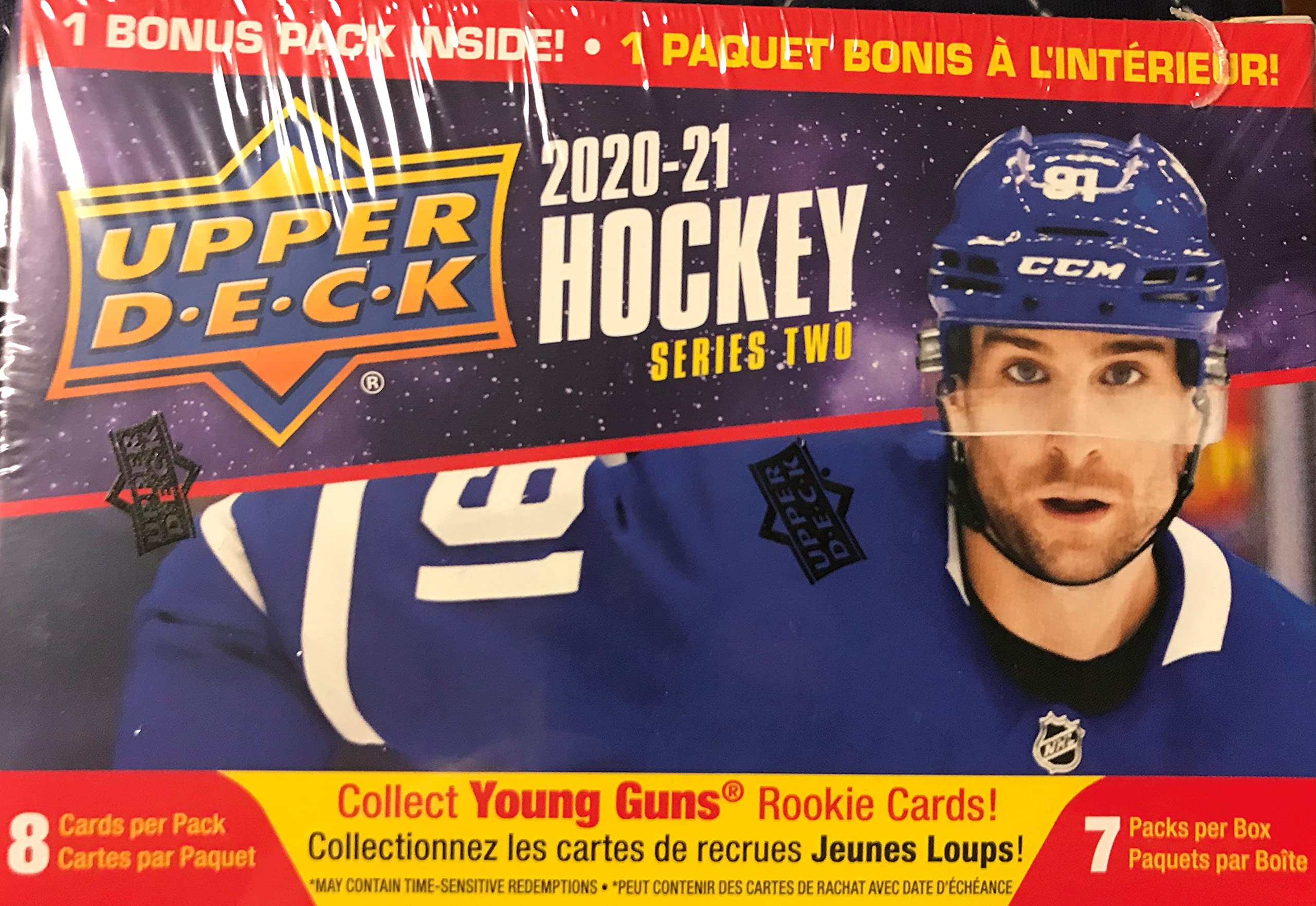 2020/21 Upper Deck Series 2 Hockey Blaster Box - 6 Packs Plus 1 Bonus Pack - 8 Cards Each - 1 Young Guns card per box on average