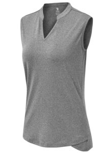 bgowatu women's golf polo t-shirts sleeveless v neck collarless tennis shirts uv protection quick dry lightweight dark gray l