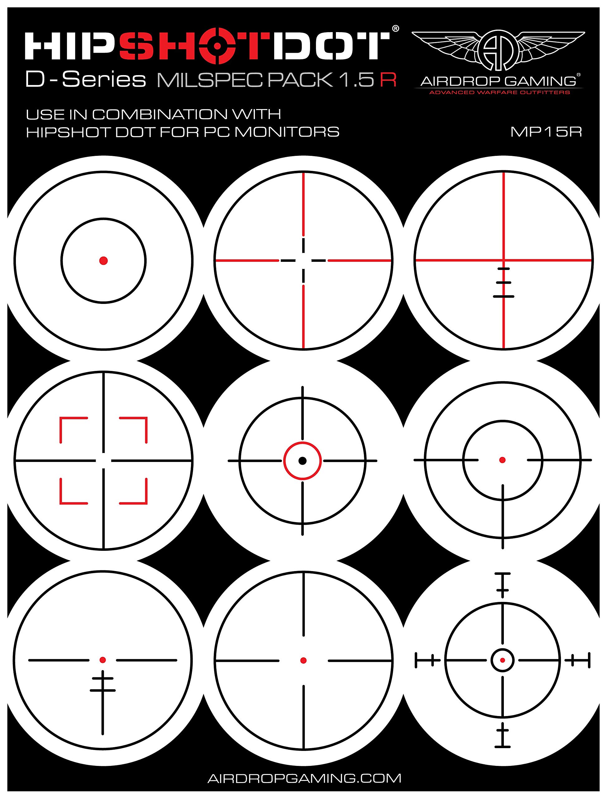 HipShotDot D-Series Milspec Pack - Reusable Transparent Aim Sight Assist TV Decals - Gaming Television or Monitor Decal for FPS Video Games Compatible with PC, Xbox & Playstation (1.5 Red)