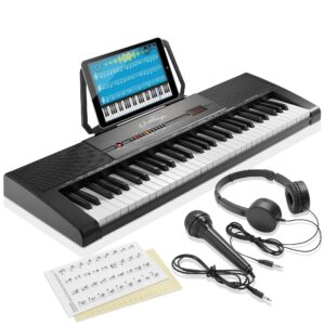 ashthorpe 61-key digital electronic keyboard piano, portable beginner kit with headphones, mic and keynote stickers