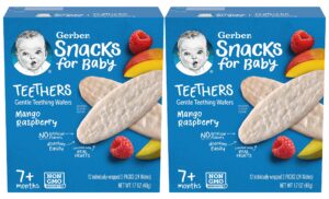 gerber snack for baby teethers, mango raspberry, gentle teething wafers flavored with real fruits, 12 individually wrapped 2-packs (24 wafers/box) (pack of 2 boxes)