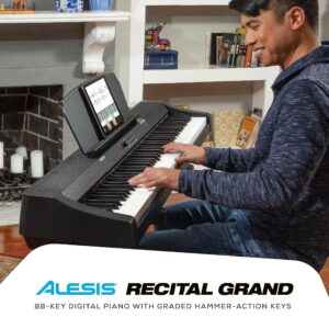 Alesis Recital Grand - Digital Piano 88 Weighted Keys with Hammer Action, Sustain Pedal, 16 Premium Voices, Speakers, Piano Lessons, Sheet Music Stand