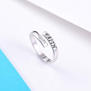 Fookduoduo 925 Sterling Silver Ring Inspirational Jewelry adjustable Wrap Open Rings for Women (faith ring)