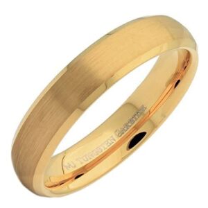 mj metals jewelry custom engraved 5mm gold plated tungsten carbide brushed polished edge ring sz 7