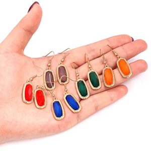 9 Pairs Multicolor Dangle Earrings Set Druzy Crystal Stone Drop Earrings Colorful Resin Crystal Hook Earrings Jewelry Gift for Women