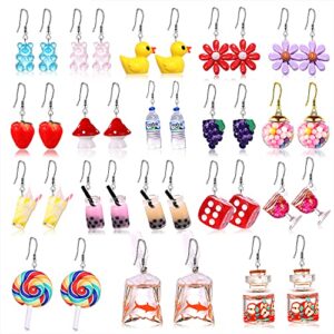 12/18 pairs cute funny earrings weird earrings mushroom goldfish water bottle earrings milk tea dangle earrings bulk for women