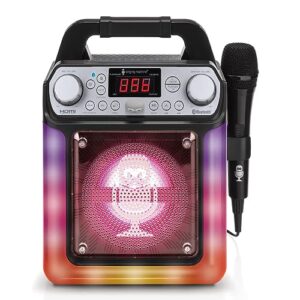 singing machine portable karaoke machine with wired mic, bluetooth, led lights - for adults & kids