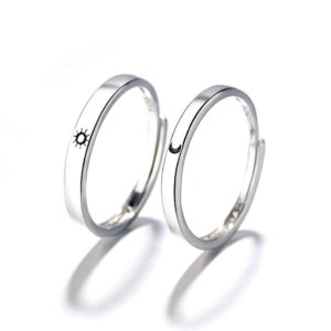 2 pcs sun moon couple rings for women men adjustable couple matching promise engagement wedding ring set simple love friendship band rings gift jewelry (silver1：2 pcs)