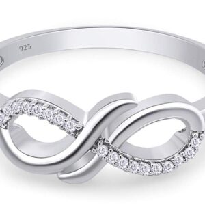 14k White Gold Over Sterling Silver Round Cut Diamond Accent Sideways Bypass Infinity Promise Ring Jewelry For Her Women (I-J Color, I2-I3 Clarity, 0.03 Cttw) Ring Size-7