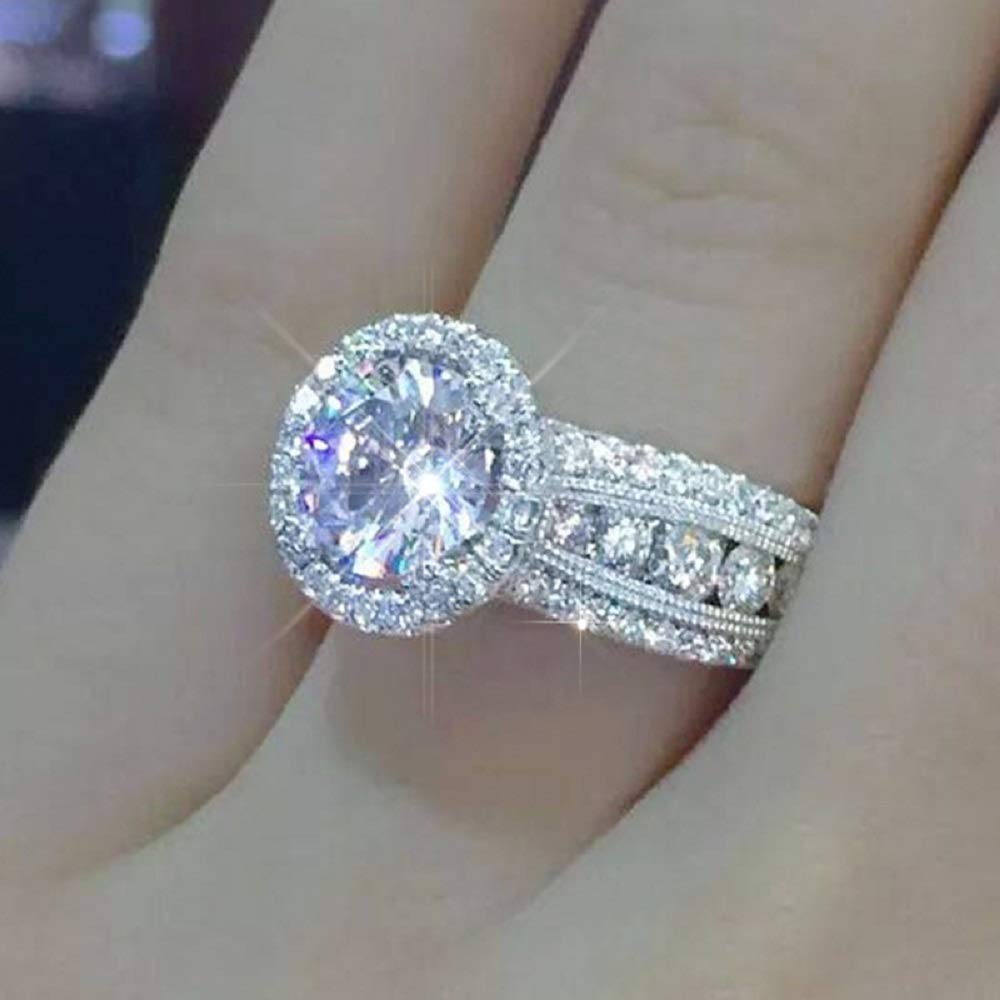 CHWLNJN 18K Platinum Plated Shiny Princess-Cut Cushion-Cut 4ct Diamond Ring 5A Cubic Zirconia Ring S925 Sterling Silver Classic Gypsophila CZ Diamond Ring Female Eternal Engagement Wedding Ring (9)