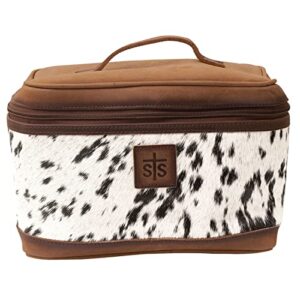 sts ranchwear train case durable spacious versatile leather travel cosmetic bag with top handle, tornado/cowhide, one size