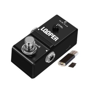 amuzik tiny looper effect pedal loop pedal for electric guitar, guitar effects pedal, 10 minutes of looping unlimited overdubs 1g sd card inside easy and quick, black