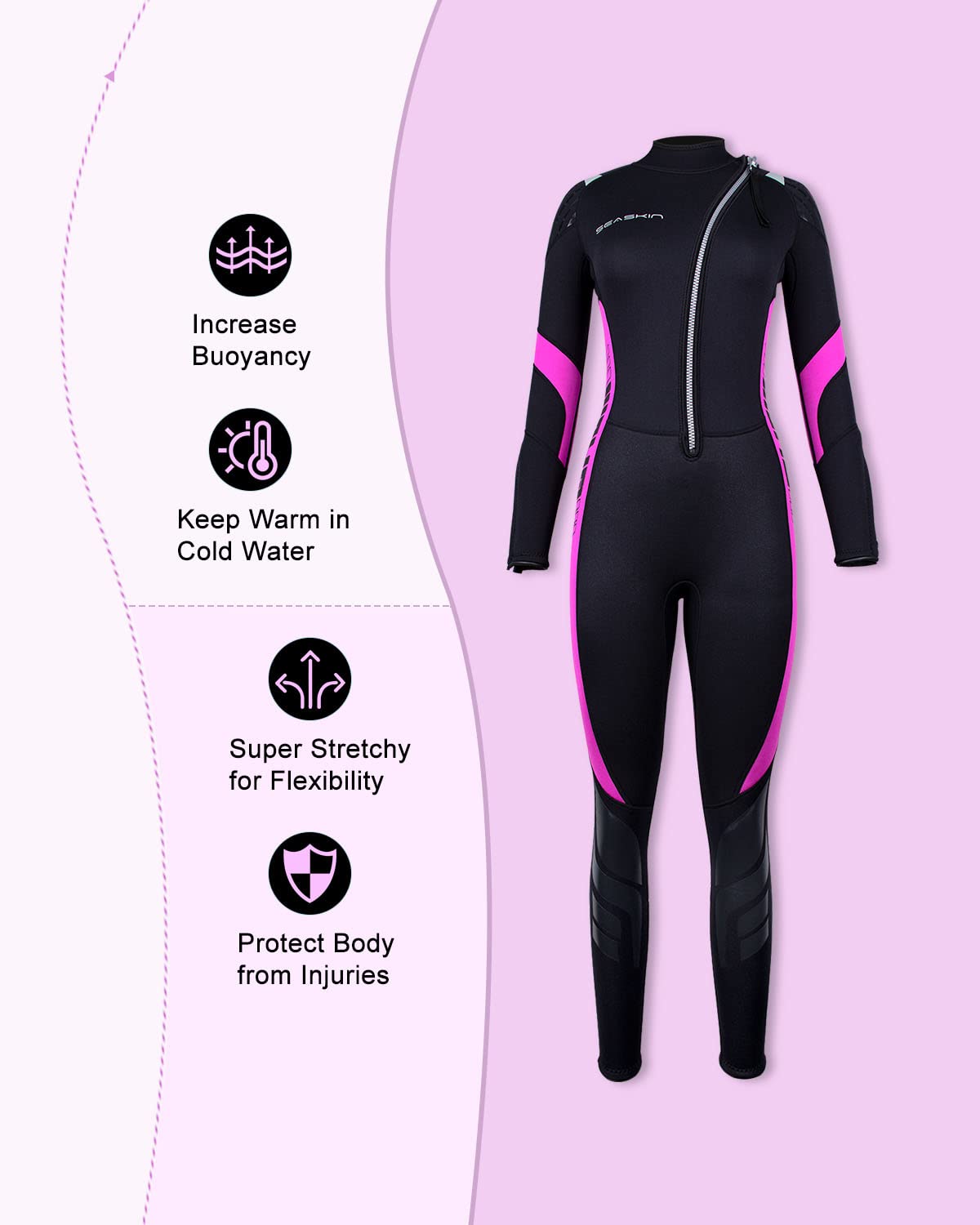 Seaskin Wetsuits for Men Women 3mm Front Zip Full Wetsuit