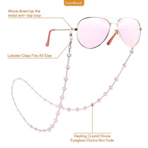 humlbird Eyeglass Chain for Women Stylish Mask Lanyard Natural Crystal Mask Chain Eye Glasses Holder Strap, Pink