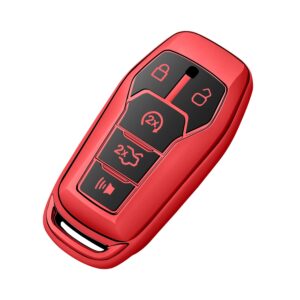 tukellen for ford key fob cover premium soft full protection key case shell compatible with 2013-2016 ford fusion 2015-2017 ford mustang f-150 explorer(red)