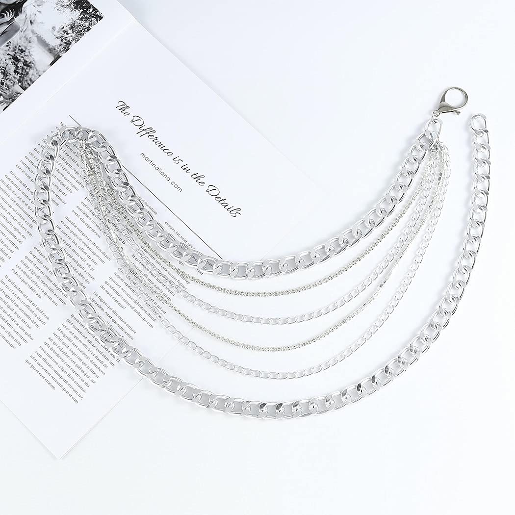 Bodiy Silver Crystal Waist Chain Jewelry Belt Sparkly Rhinestone Belly Chains Rave Body Jewelry for Women