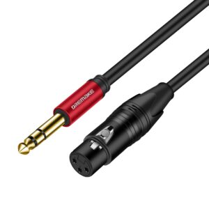 dremake balanced xlr to 1/4 audio cable, 20ft jack 6.35mm (1/4 inch) trs male to xlr female signal interconnect mic cable for mixer, audio sound consoles, power amplifier - red