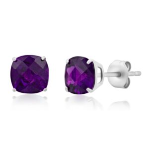 max + stone 14k white gold cushion cut purple amethyst stud earrings for women | 6mm february birthstone