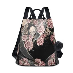 alaza watercolor skulls and roses backpack purse with adjustable straps for woman ladies