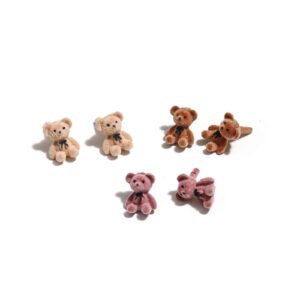 3 pairs kawaii funny plush bear stud earrings cute cartoon animal bowknot bear earring for women fashion jewelry