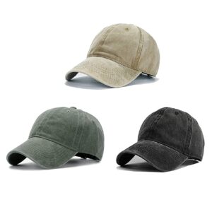 aedvoouer men women baseball cap vintage washed distressed hats twill plain adjustable dad-hat,z-3pc-black-khaki-army green