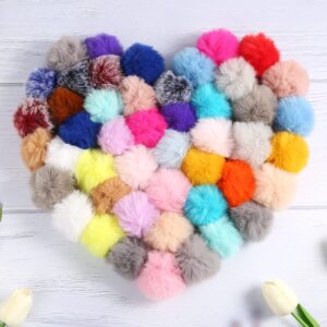 Auihiay 60 Pieces Pompoms Keychains Fluffy Puff Ball Keyrings for Girls Women Pendant Accessories (30 Colors)