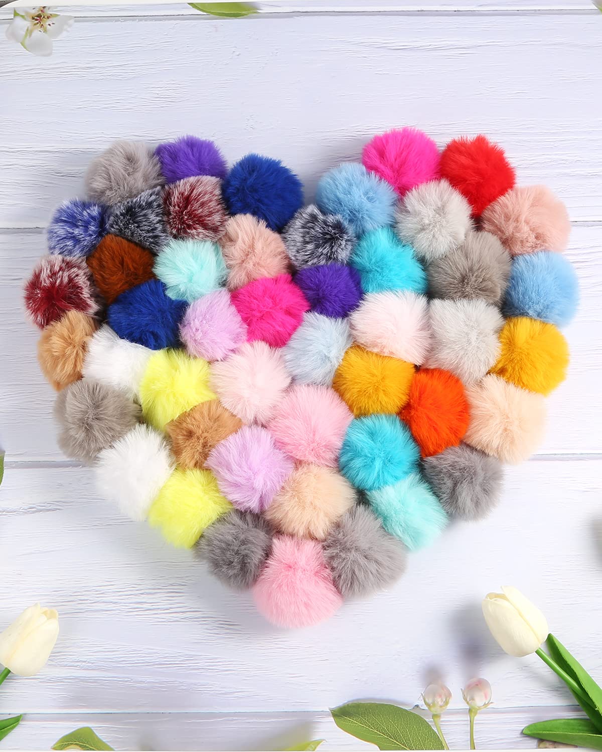 Auihiay 60 Pieces Pompoms Keychains Fluffy Puff Ball Keyrings for Girls Women Pendant Accessories (30 Colors)