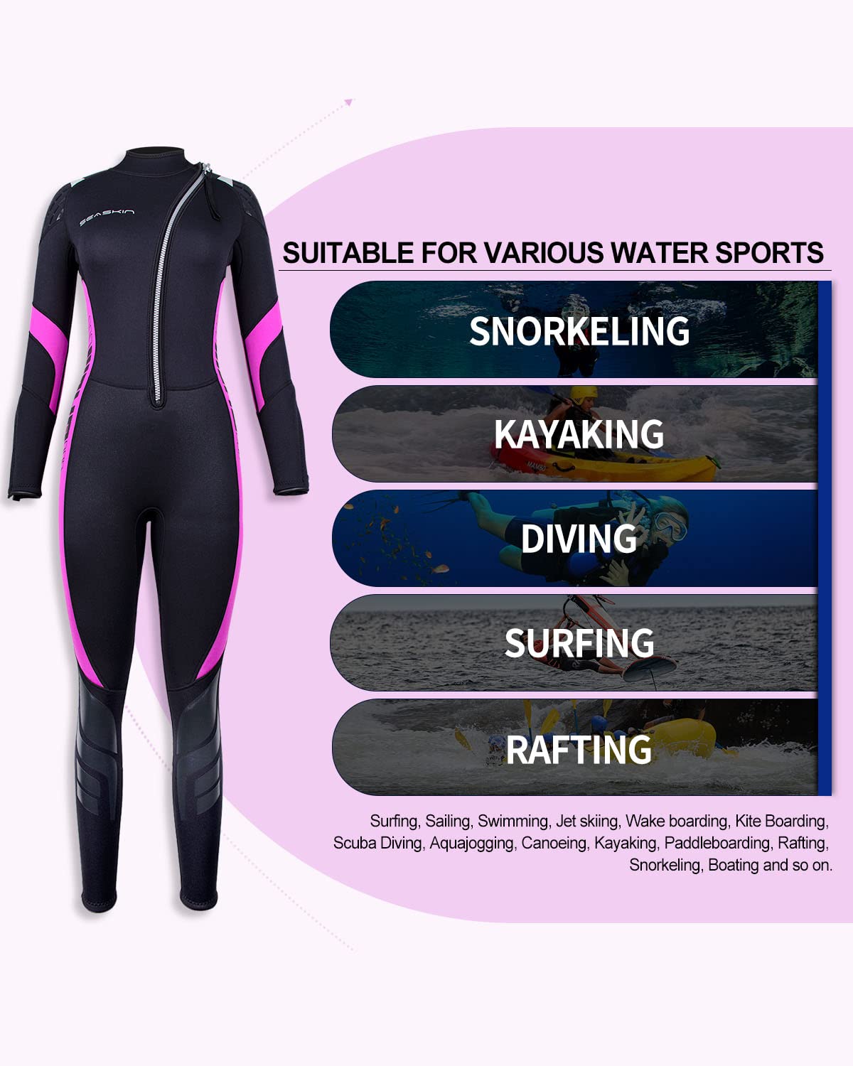 Seaskin Wetsuits for Men Women 3mm Front Zip Full Wetsuit