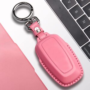 Tukellen for Ford Leather Key Fob Cover with Keychain Compatible with Ford Explorer Mustang Fusion Escape F150 F250 F350 F450 F550 Edge-Pink