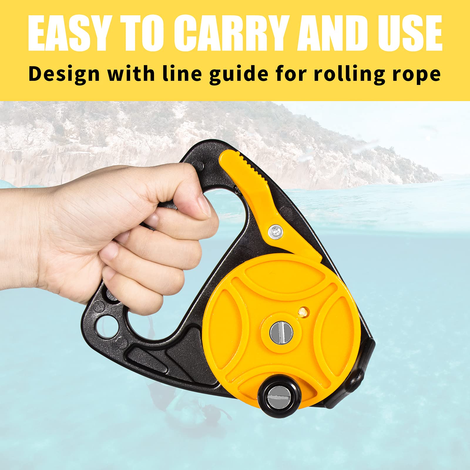 Seafard Compact 150ft Scuba Dive Reel Kayak Anchor with Thumb Stopper for Safety Underwater Diving Snorkeling Yellow