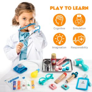 Tigerhu Kids Pretend Play Set of Doctor Toys, 27pcs Doctor Set with Role Play Kits Thermometer, Syringe, Stethoscope etc Kids Medical Kits Storage Bag, Educational Toys for Boys,Girls Ages 3,4,5,6