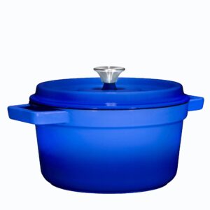 bruntmor pre-seasoned 6.5 qt enameled cast iron round dutch oven, 6.5 quart dutch ovens pot with lid and handle, cast iron skillet, heavy duty casserole dish, hand wash only, duke blue