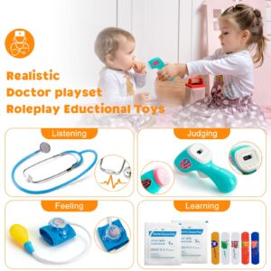 Tigerhu Kids Pretend Play Set of Doctor Toys, 27pcs Doctor Set with Role Play Kits Thermometer, Syringe, Stethoscope etc Kids Medical Kits Storage Bag, Educational Toys for Boys,Girls Ages 3,4,5,6