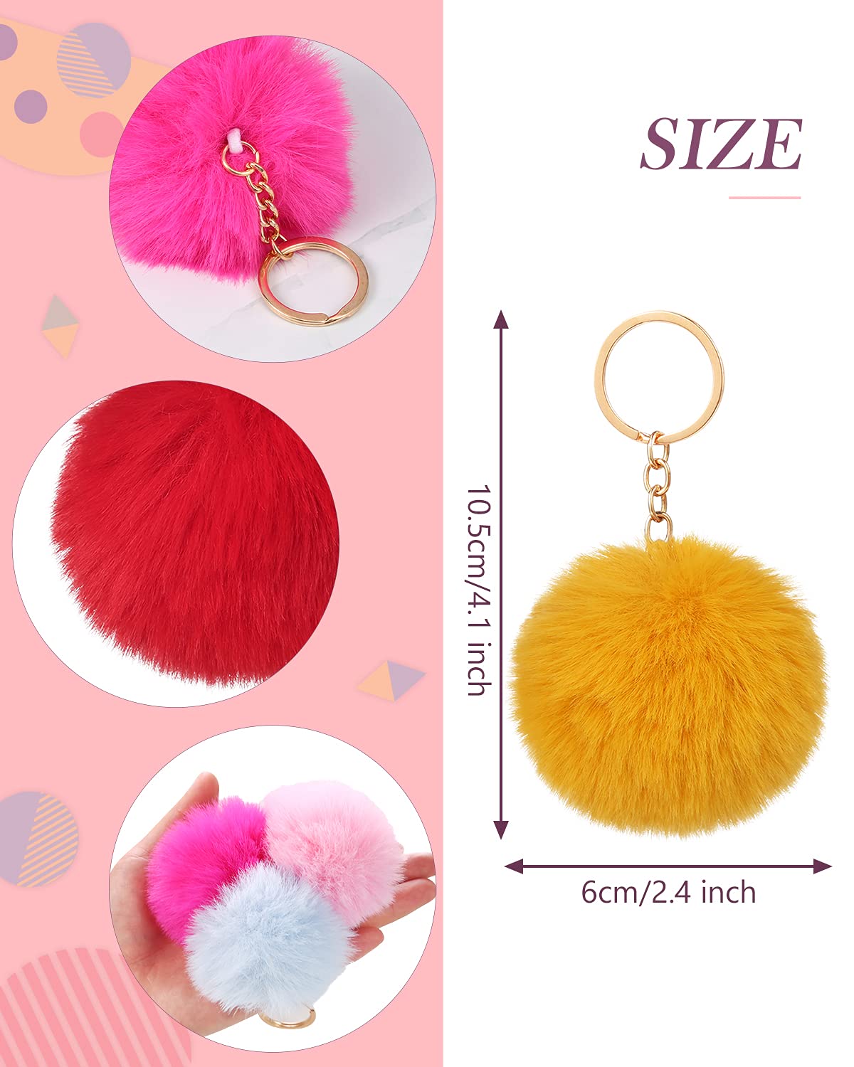 Auihiay 60 Pieces Pompoms Keychains Fluffy Puff Ball Keyrings for Girls Women Pendant Accessories (30 Colors)