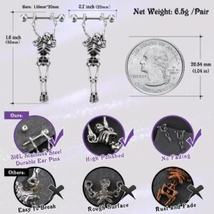 QGOLIVER Skull Earrings Skeleton Dangle Gothic Punk Spooky Christmas Earrings for Women Men