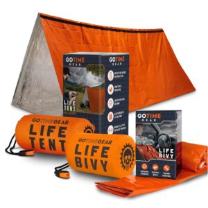 go time gear - life bivy thermal bivvy and life survival shelter - emergency sleeping bags and survival tent - emergency bag bundle (orange)