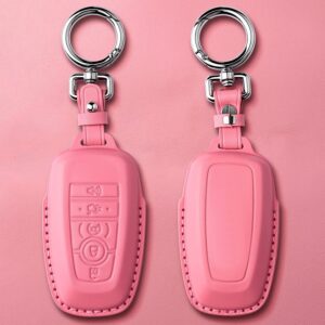 Tukellen for Ford Leather Key Fob Cover with Keychain Compatible with Ford Explorer Mustang Fusion Escape F150 F250 F350 F450 F550 Edge-Pink